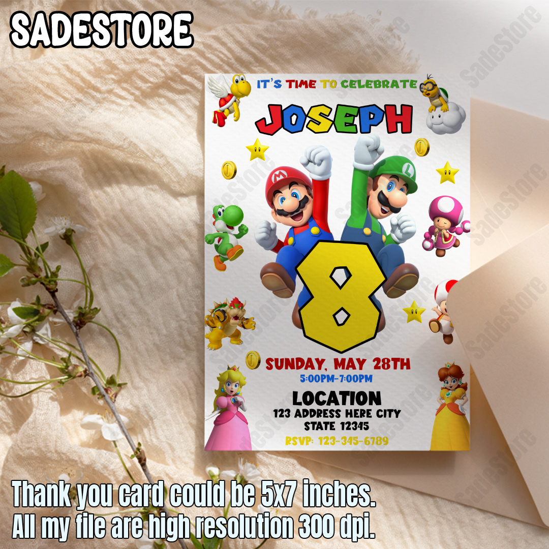 Super Mario Birthday Invitation, Mario Brothers Birthday Inv - Inspire ...