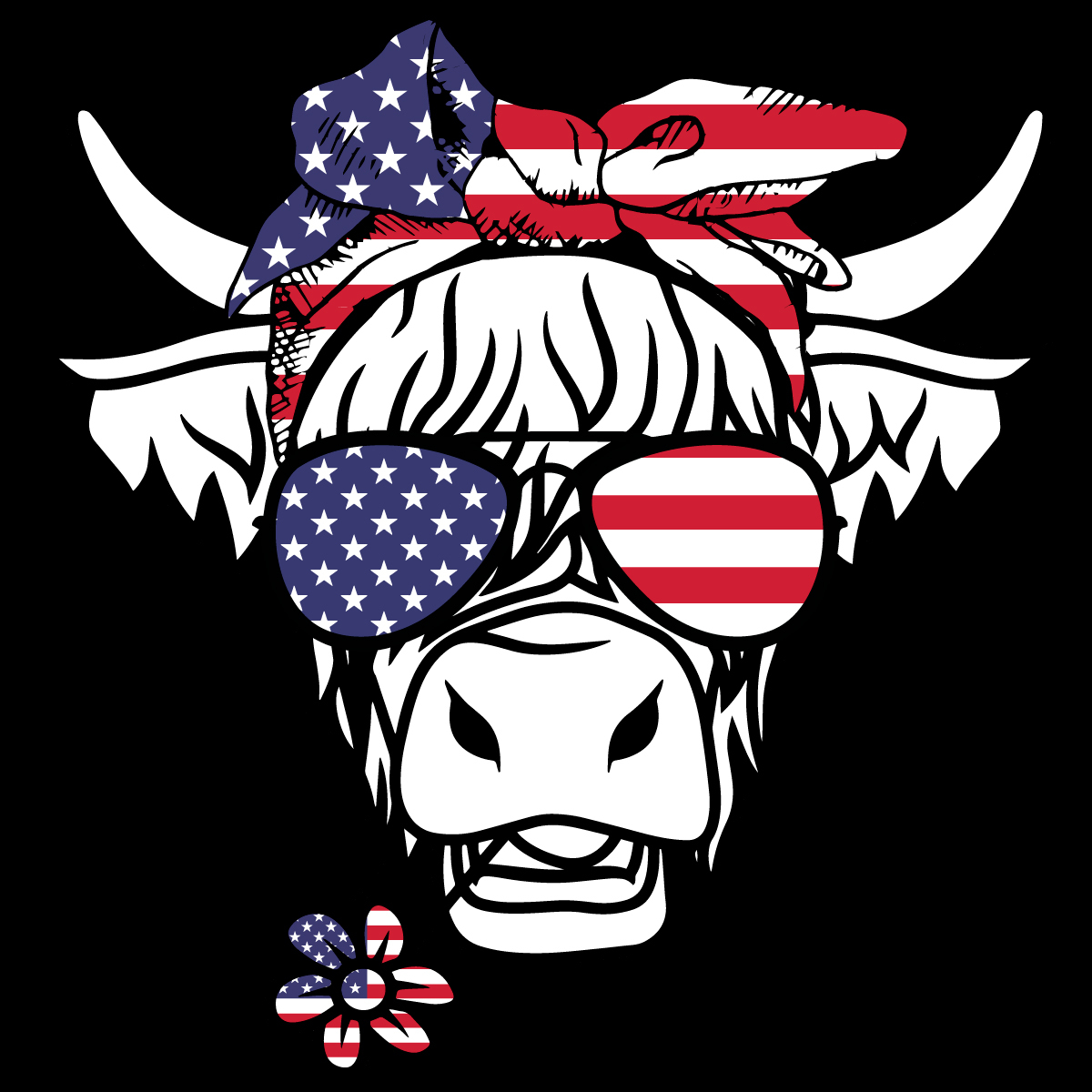 4th Of July Highland Cow With Bandana And Glasses Svg, Indep | Inspire ...
