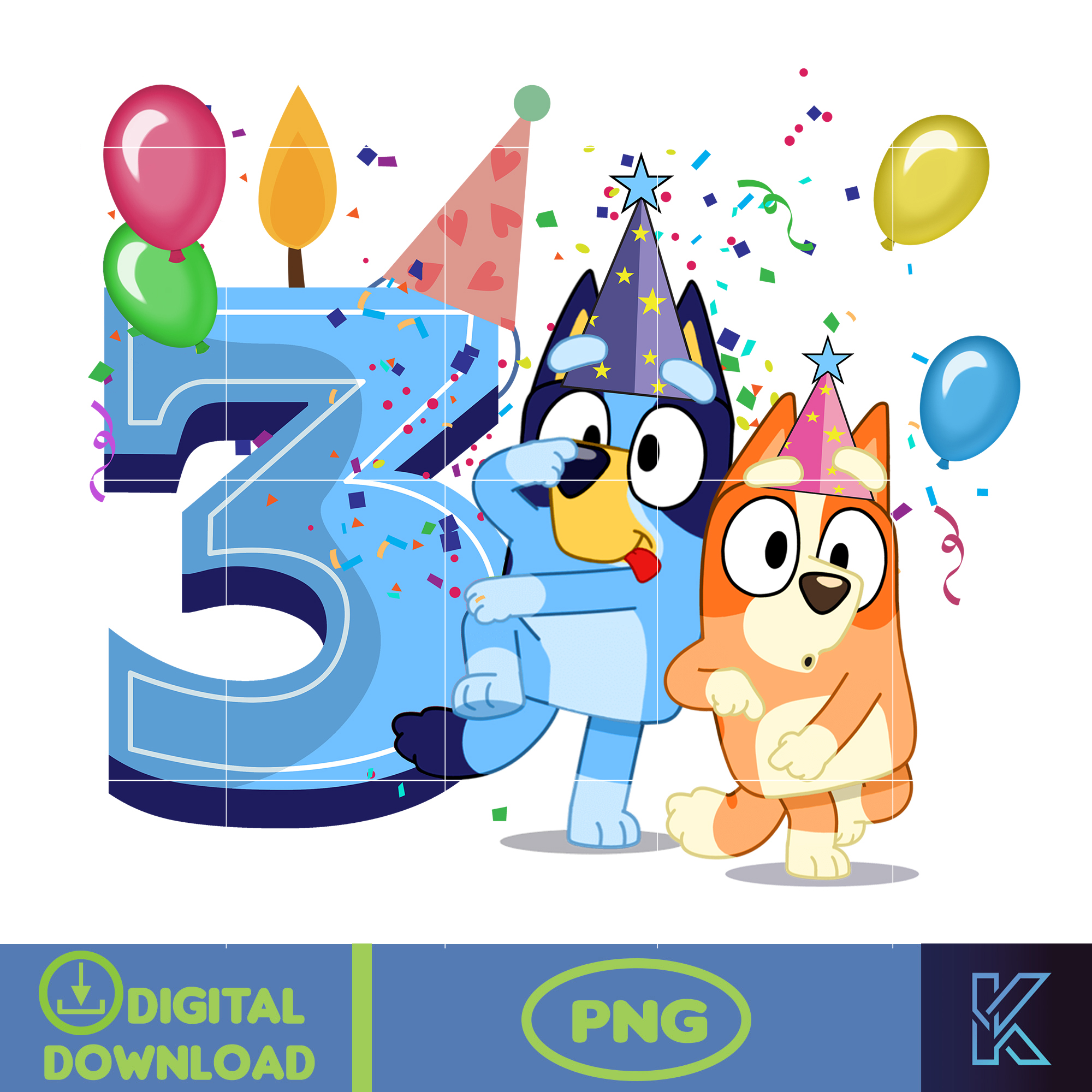 Bluey Birthday 3 Years Old PNG Download, Bluey & Bingo Birth | Inspire ...