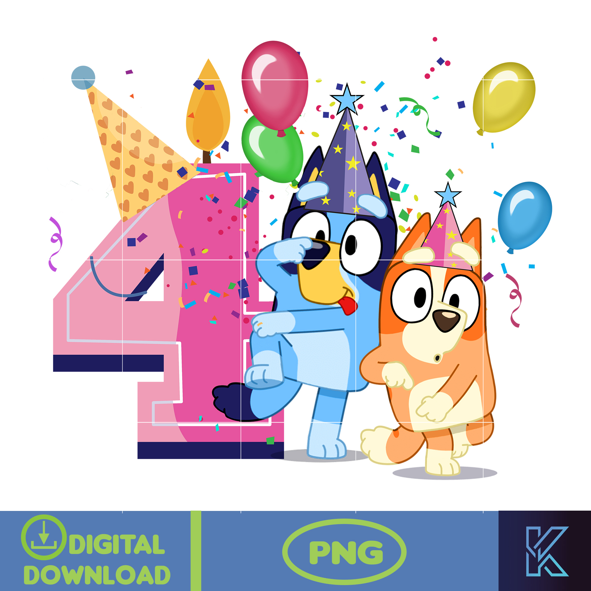 Bluey Birthday 4 Years Old PNG Download, Bluey & Bingo Birth | Inspire ...