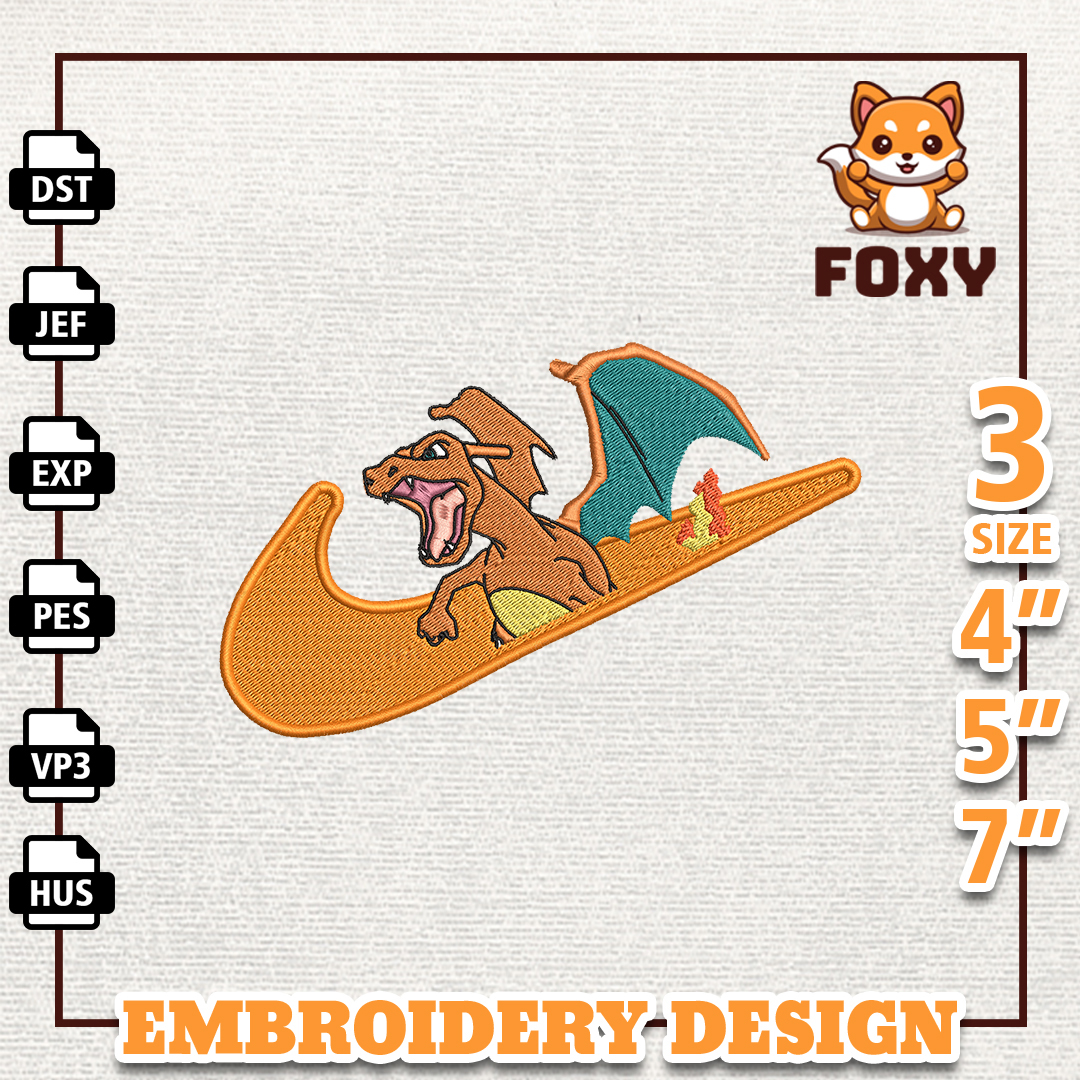 Nike Charizard Pokemon Embroidery Design, Nike Anime Embroid - Inspire ...