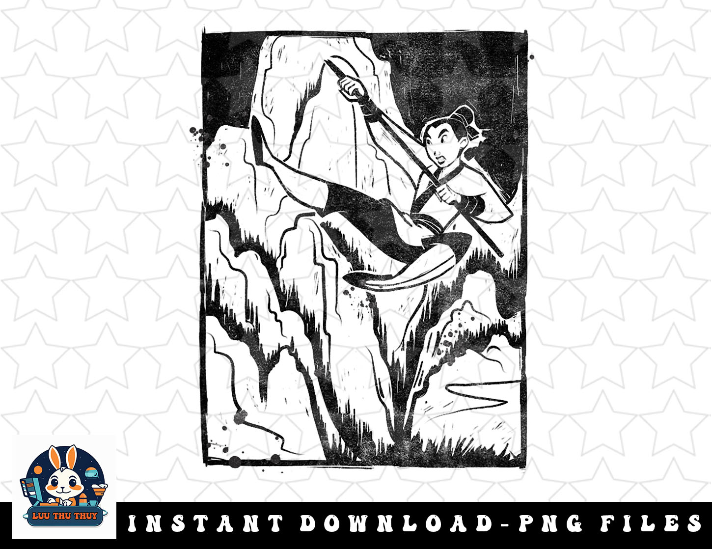 Disney Mulan Mulan Ink Woodblock Jumping Staff Pose png, sub | Inspire ...