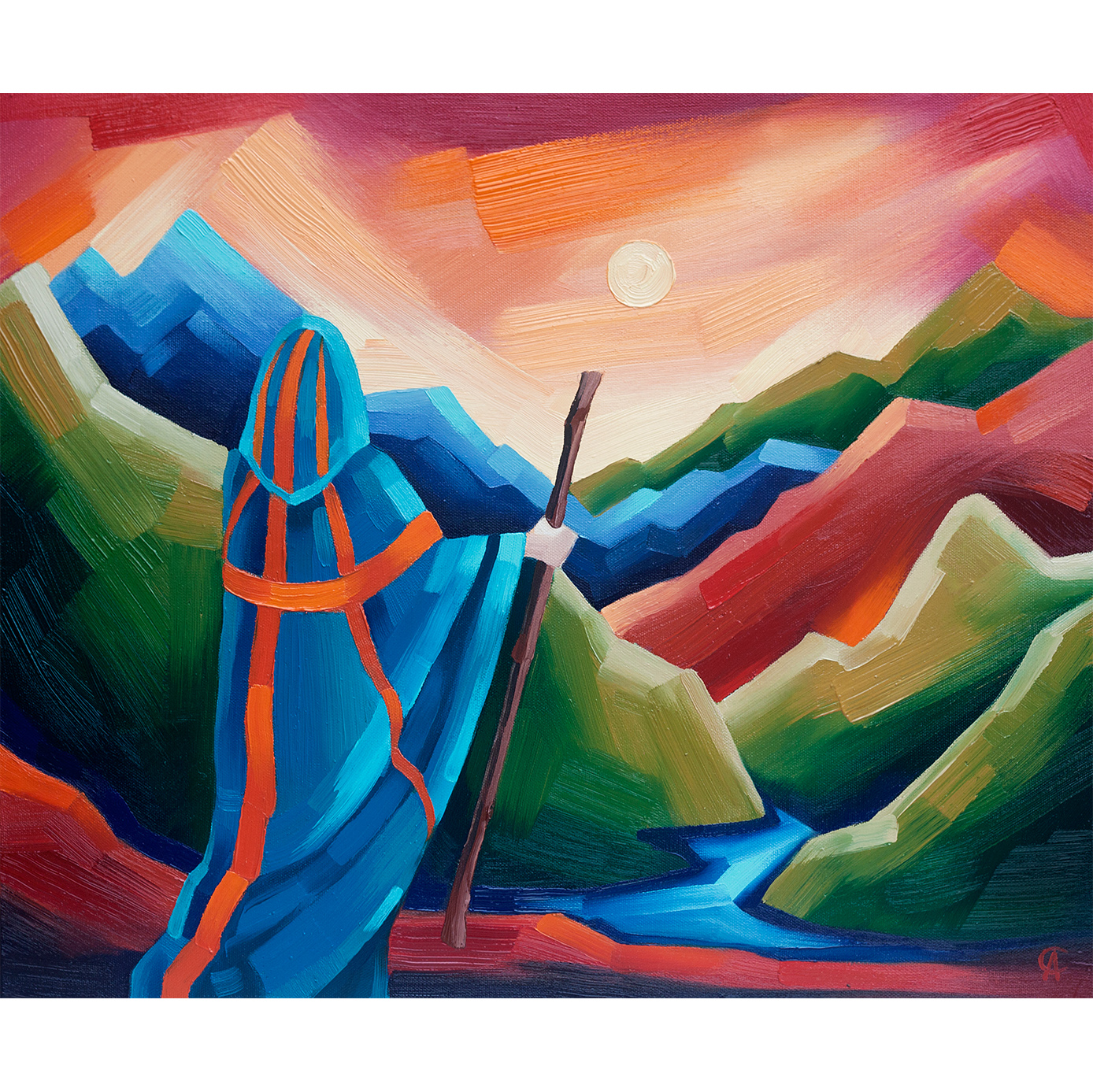 Wanderer Painting Traveler Original Art Mountain Artwork La - Inspire ...
