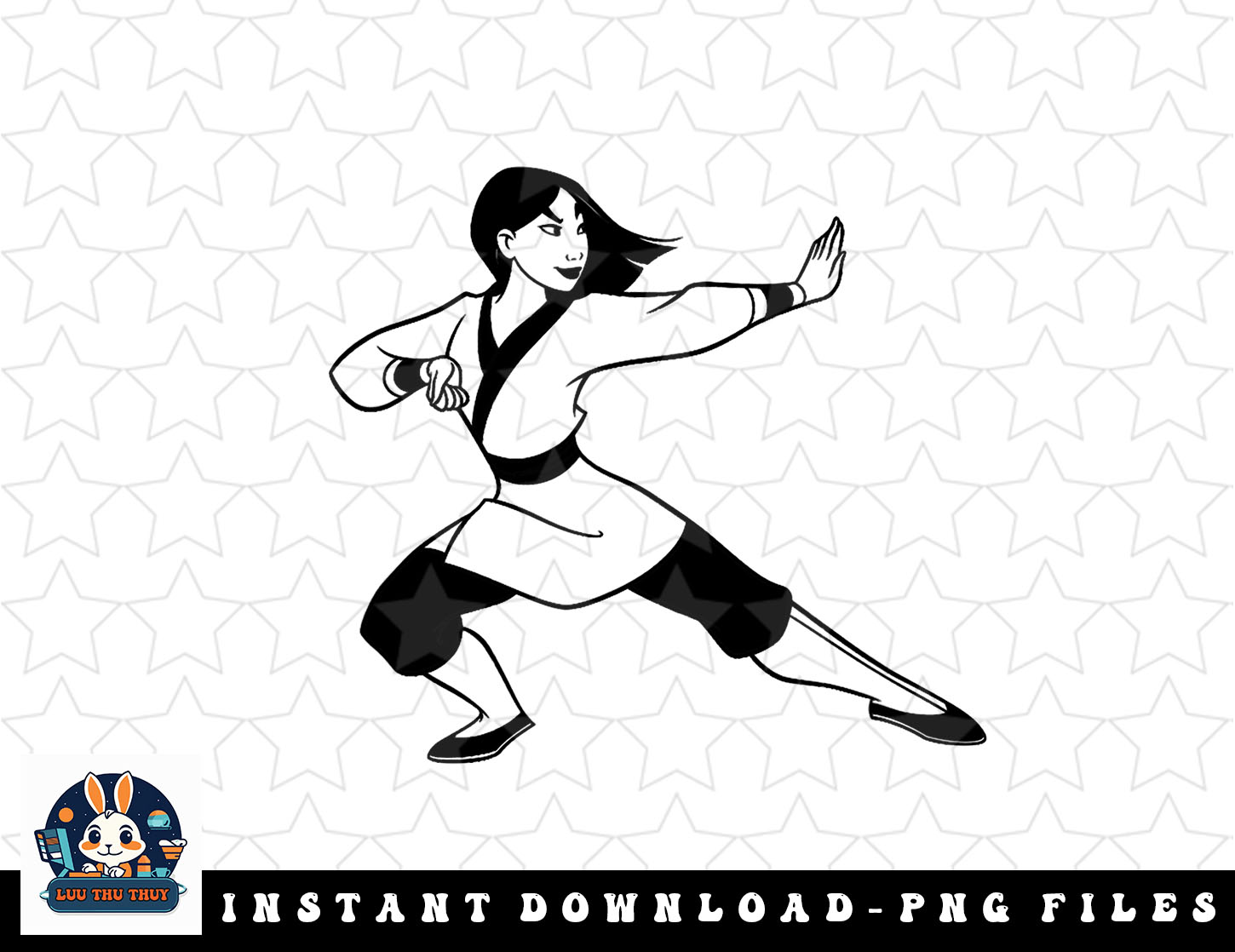 Disney Mulan Mulan Simple Black Outline Fighting Stance png, | Inspire ...