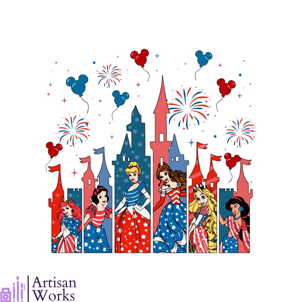 Disney Princess Happy 4th of July SVG Cutting Digital File | Inspire Uplift