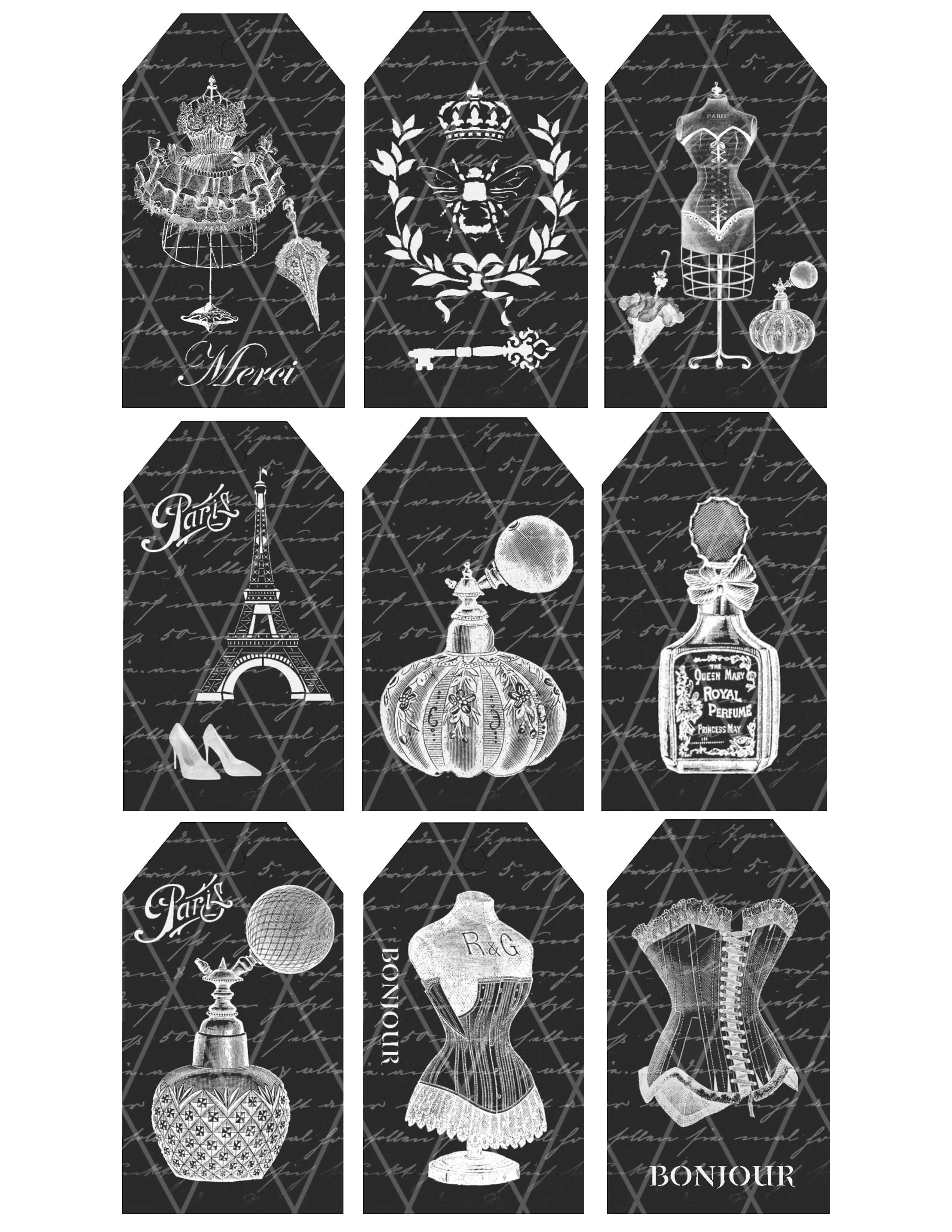Printable French Ephemera, Paris Gift Tags, Collage Sheet, D | Inspire ...