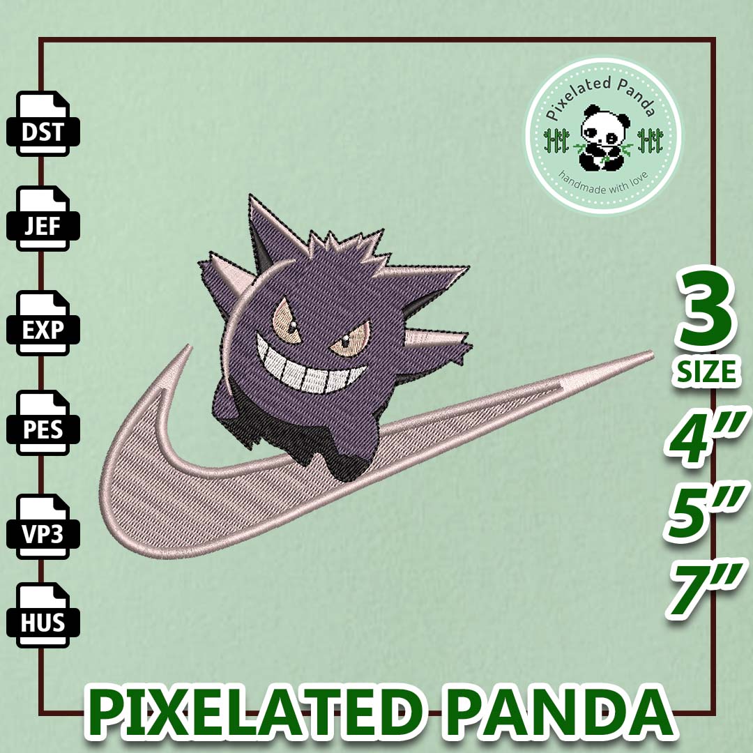 NIKE Gengar Embroidery Design File, Pokemon Anime Embroidery | Inspire ...