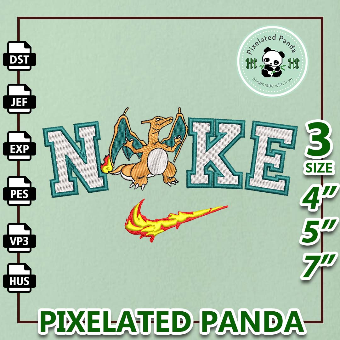 NIKE Charizard Embroidery Design File, Pokemon Anime Embroid | Inspire ...