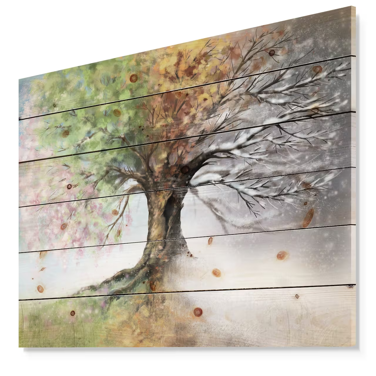 Tree with Four Seasons - Tree Painting Print on Natural Pine | Inspire ...