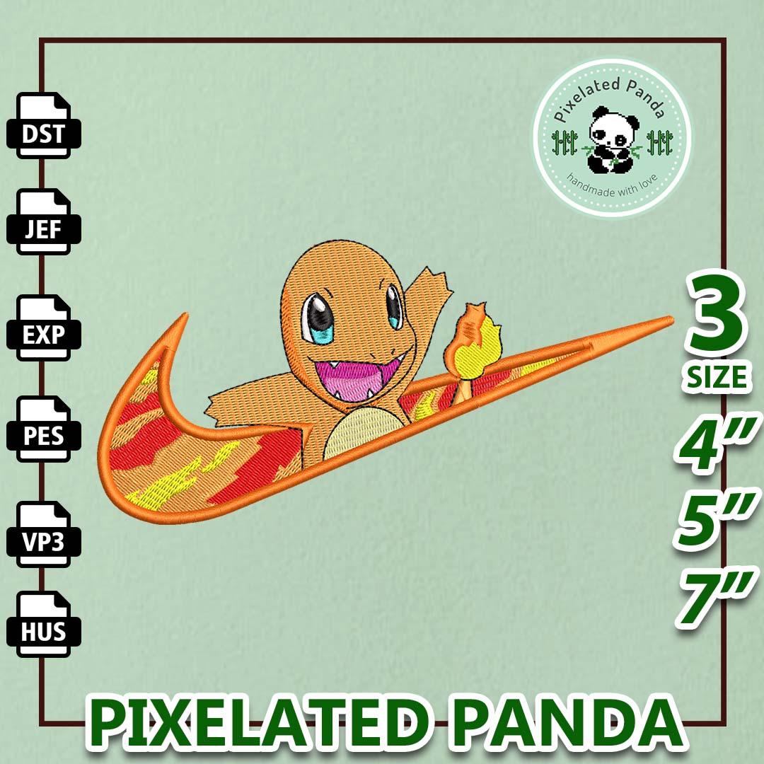 NIKE Charmander Embroidery Design File, Pokemon Anime Embroi | Inspire ...