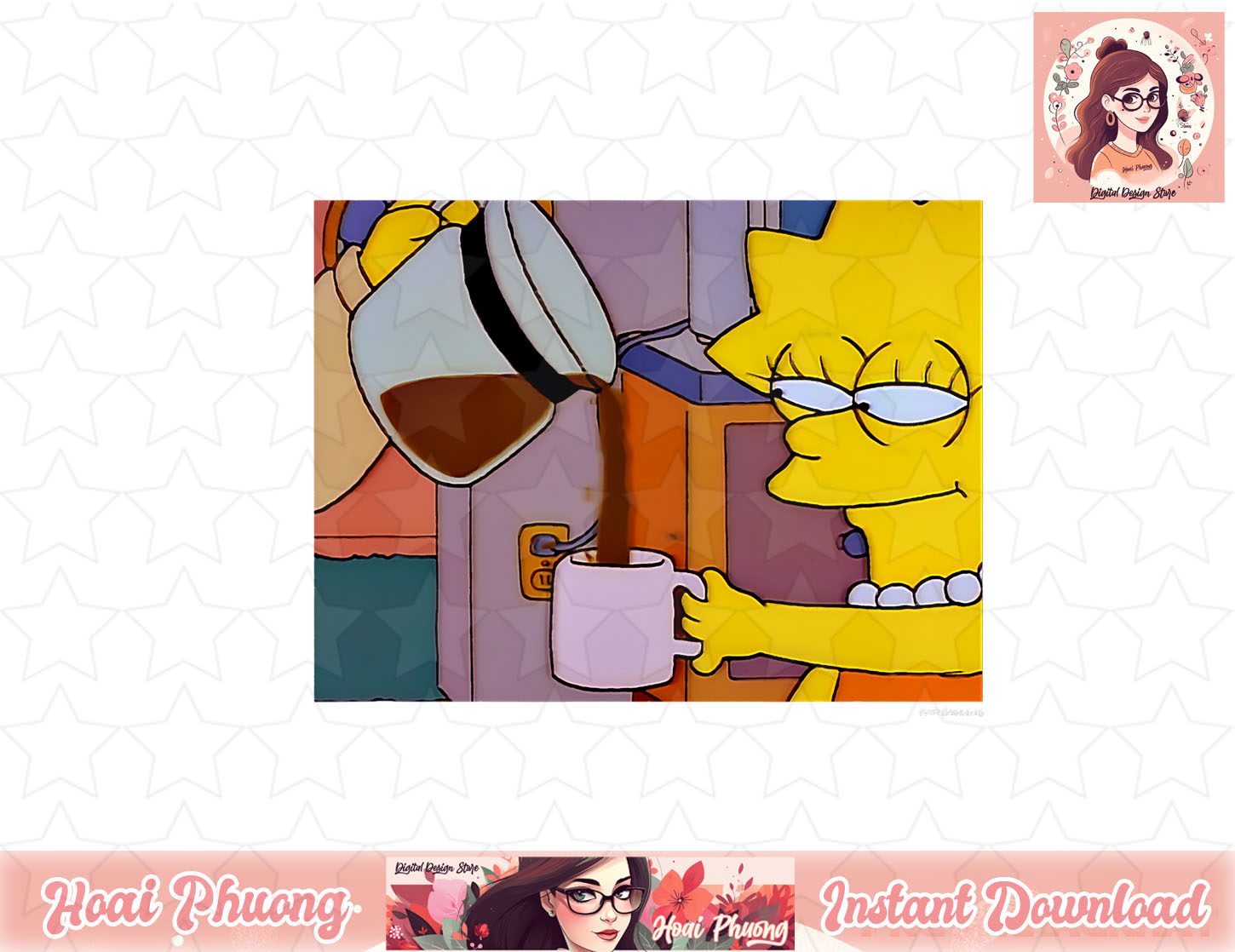 The Simpsons Lisa Coffee Smile V1 png, instant download | Inspire Uplift