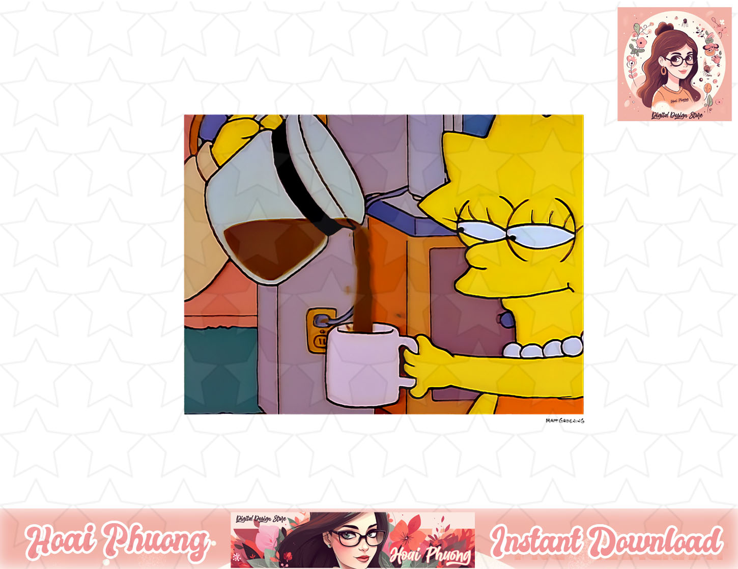 The Simpsons Lisa Coffee Smile V2 png, instant download | Inspire Uplift