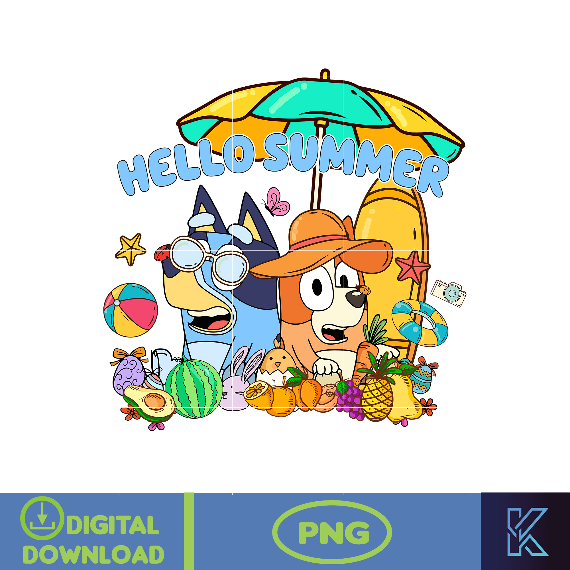 Bluey Bingo Hello Summer PNG, Bluey And Bingo Heeler Family | Inspire ...