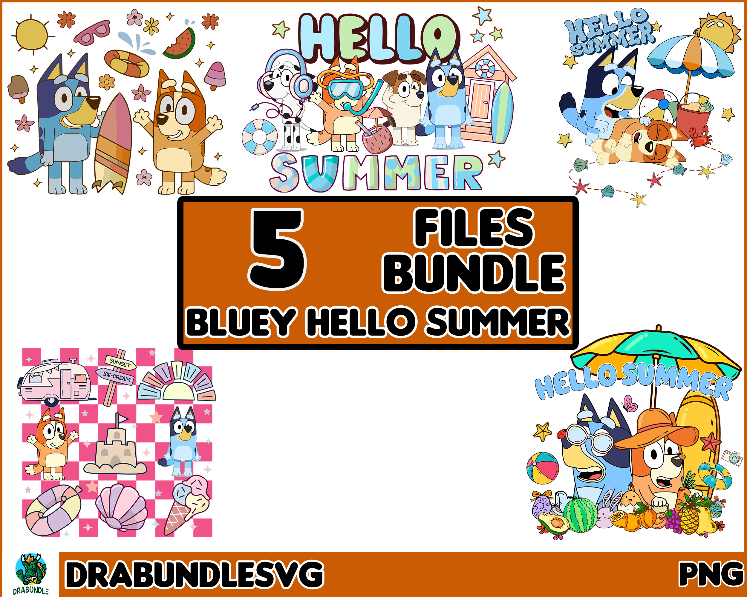 Bluey Bingo Hello Summer PNG, Bluey And Bingo Heeler Family | Inspire ...