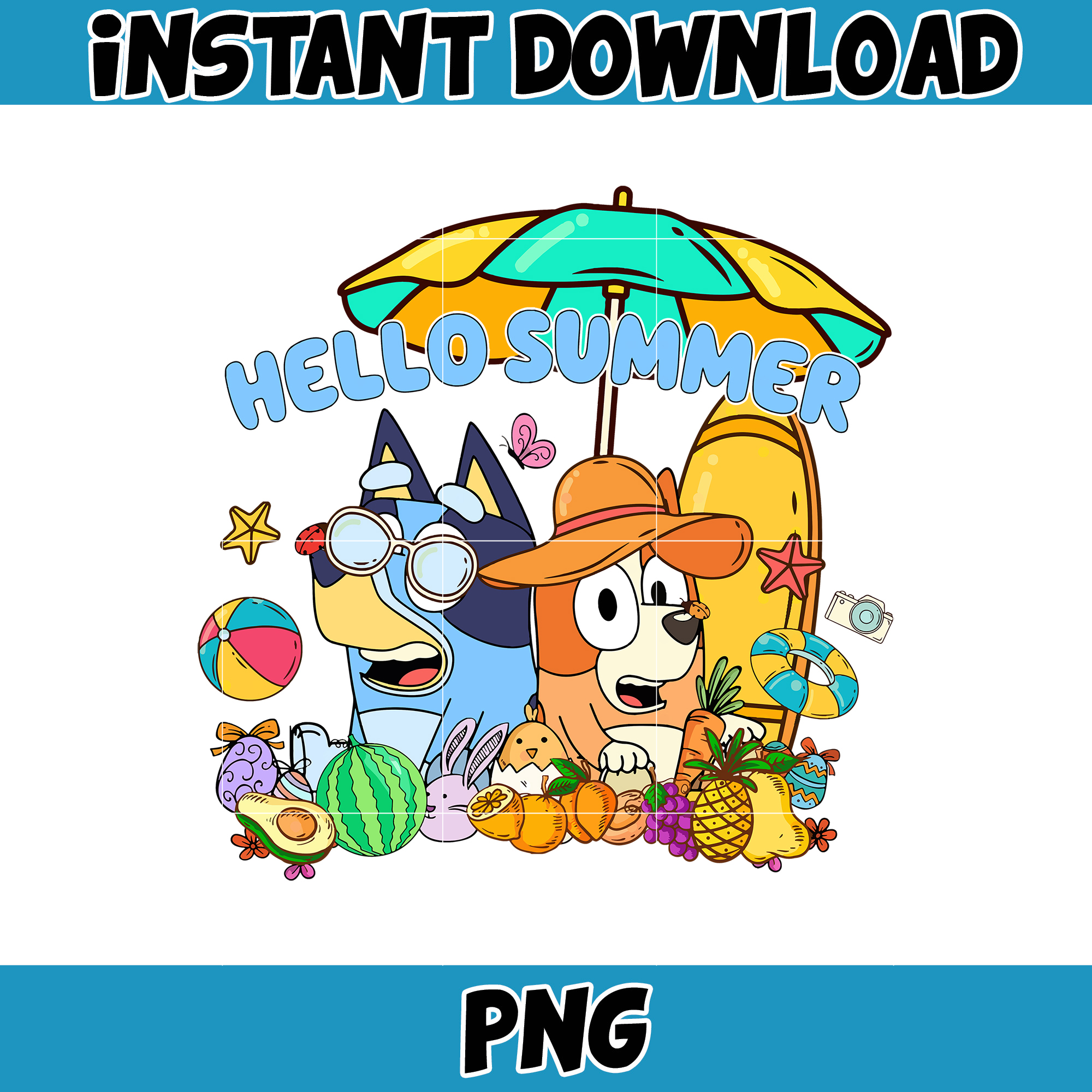 Bluey Bingo Hello Summer PNG, Bluey And Bingo Heeler Family - Inspire ...