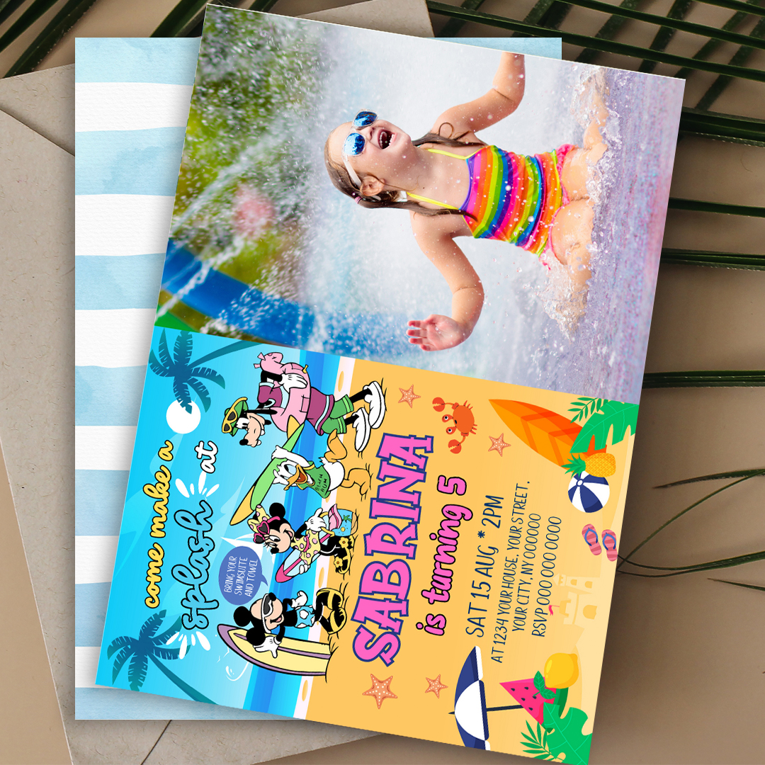 Mickey Mouse Pool Party Birthday Invitation Canva Editable I | Inspire ...