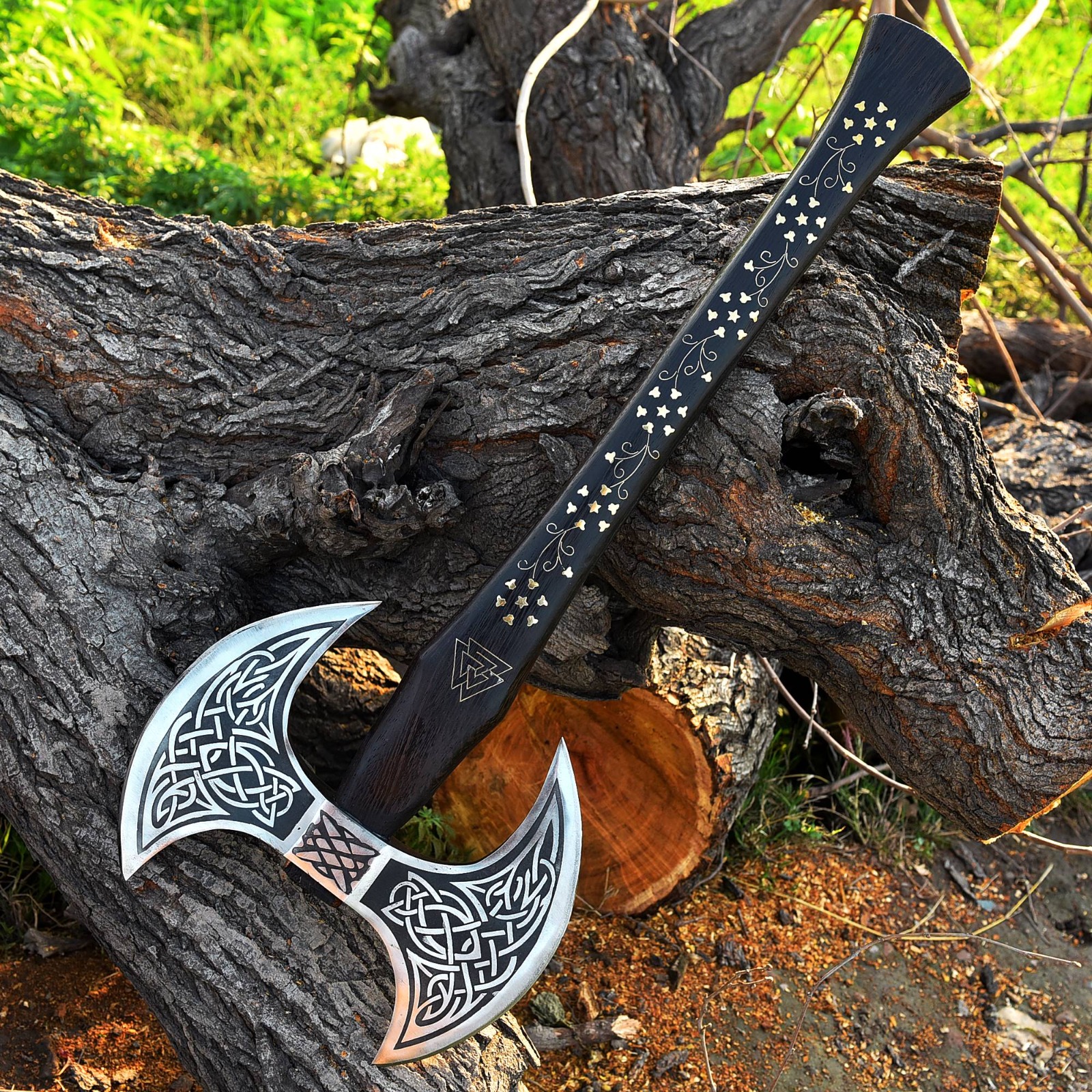 Medieval Warrior Double Headed Battle Axe With Leather Sheat | Inspire ...