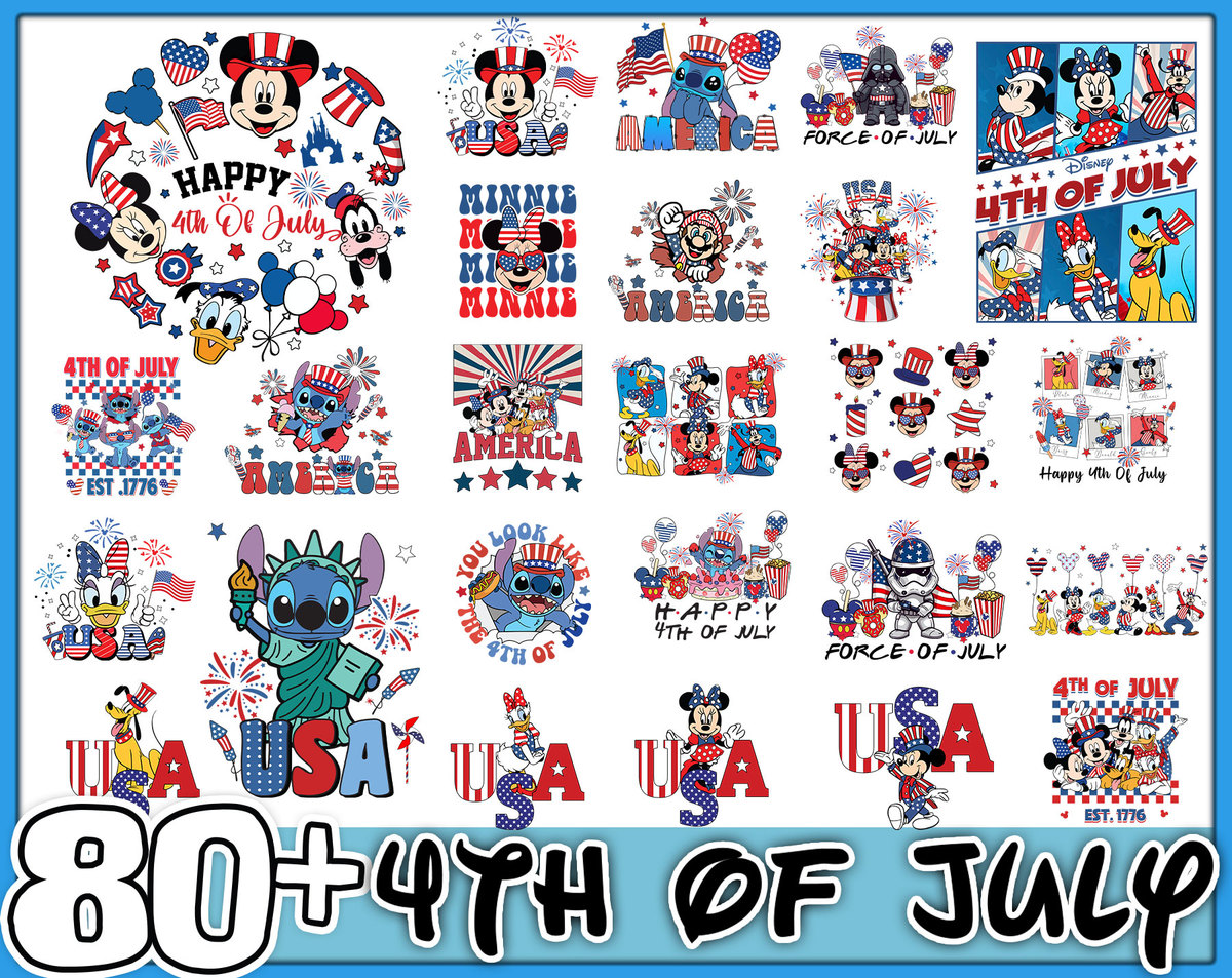 Cartoon Characters 4th Of July Svg Png Bundle, Blue Characte - Inspire ...