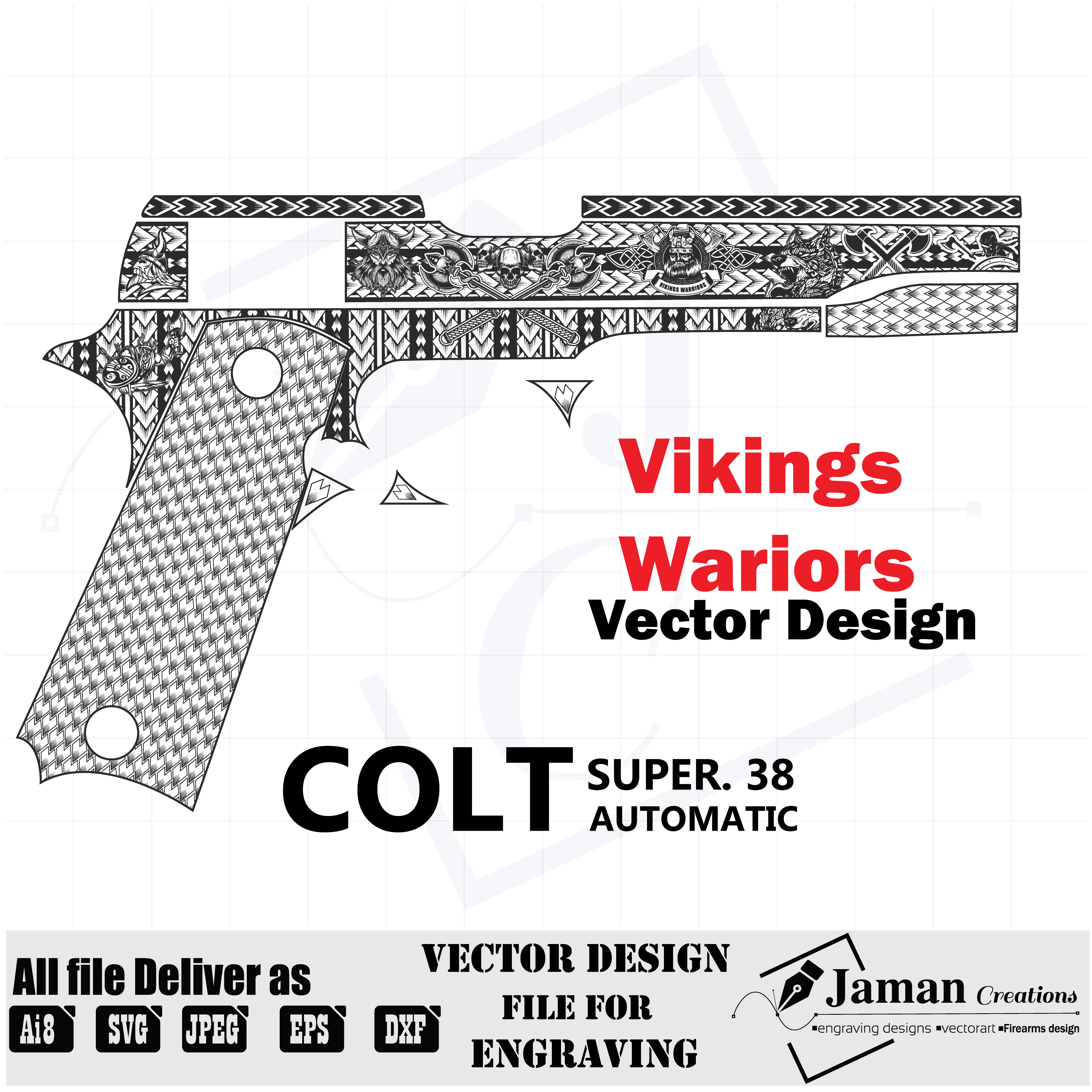 Colt 1911 Vikings theme design EZcad ready files | Inspire Uplift