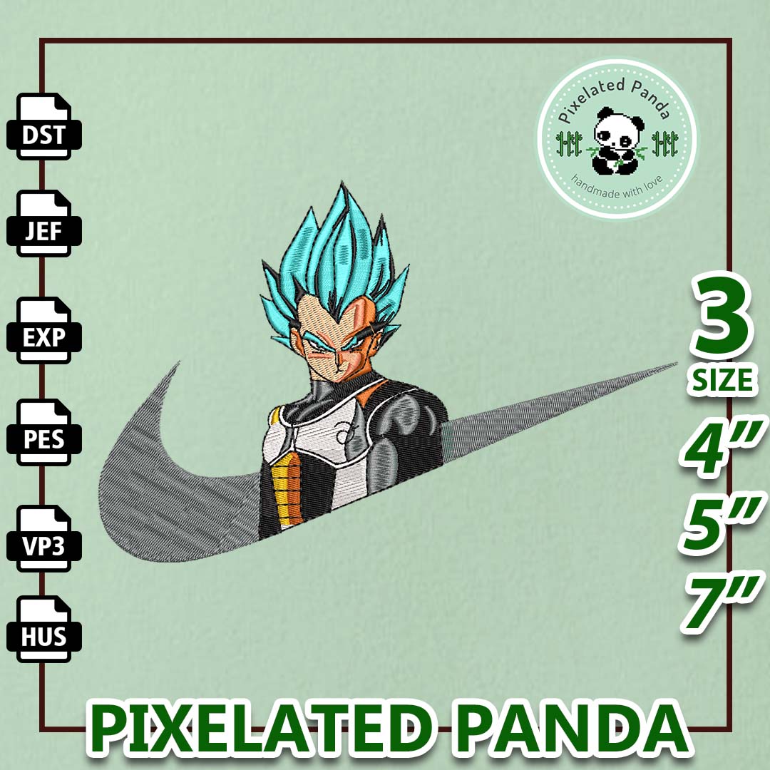 NIKE Vegeta Embroidery Design File, Dragon Ball Z Anime Embr | Inspire ...