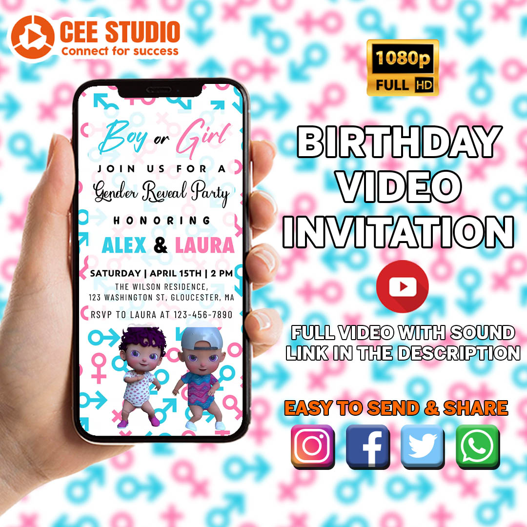 Digital Gender Reveal Video Invitation, Animated Gender Reve | Inspire ...