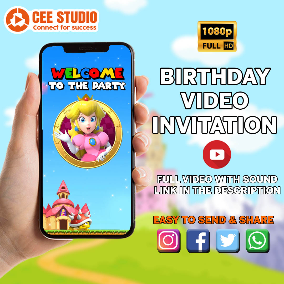 Princess Peach Video Invitation, Princess Peach Birthday inv - Inspire ...