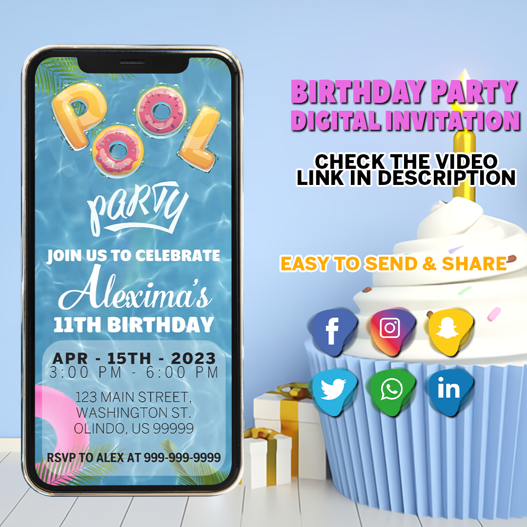 Animated Pool Party Birthday Invitation | Pool Birthday Evit | Inspire ...