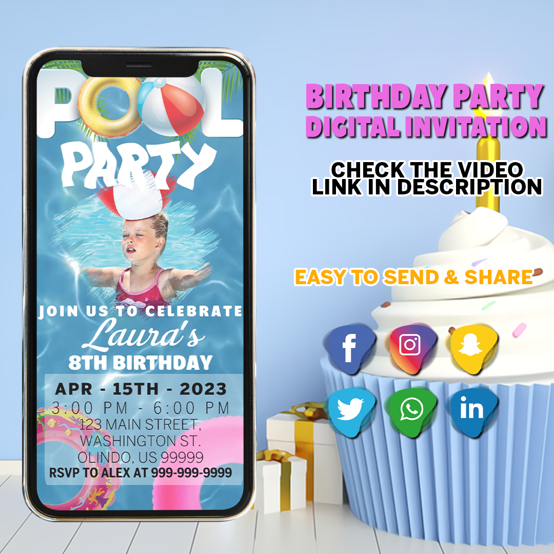Animated Pool Party Birthday Invitation | Pool Birthday Evit | Inspire ...