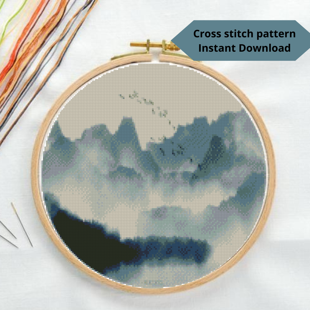 Foggy cross stitch pattern, Landscape cross stitch pattern, | Inspire ...
