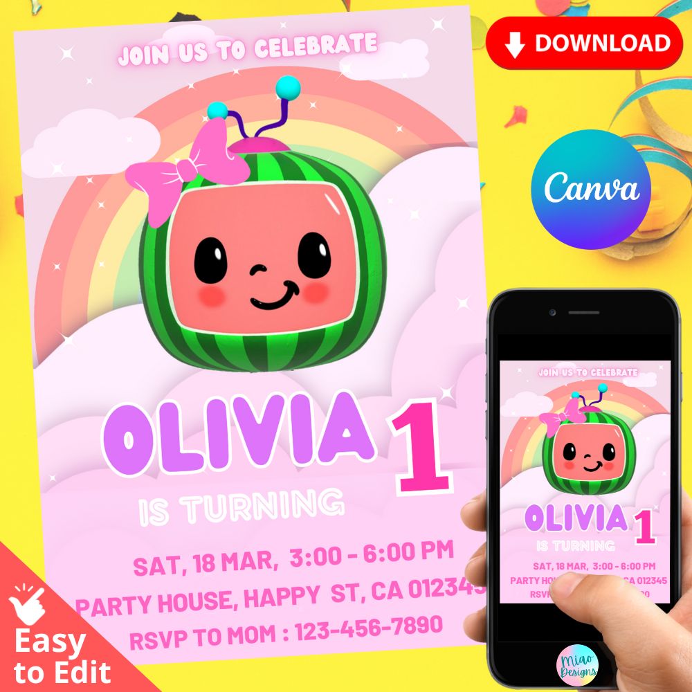 Cocomelon Baby Birthday Invitation Template | Inspire Uplift