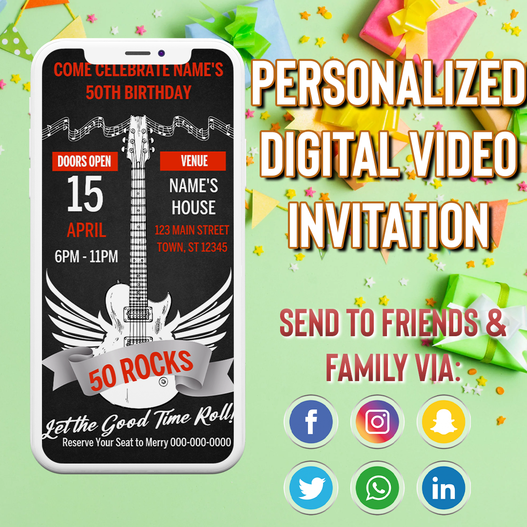 Animated Rock and Roll Themed Digital Birthday Party Invitat | Inspire ...