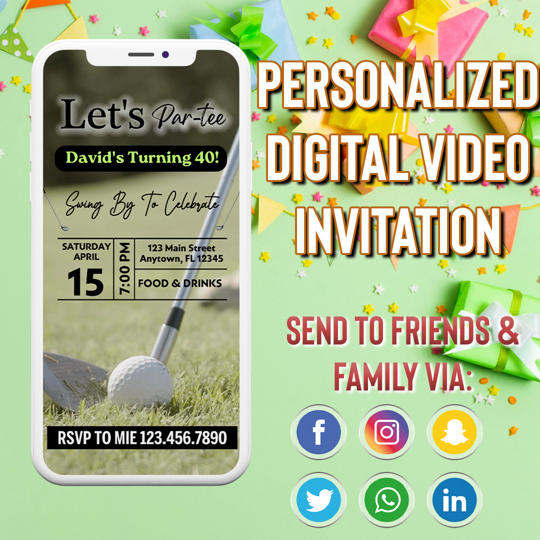 Animated Golf Themed Video Birthday Party Invitation, Simple | Inspire ...