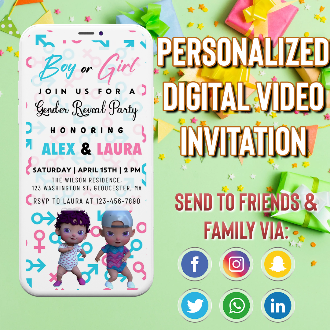 Digital Gender Reveal Video Invitation, Animated Gender Reve - Inspire ...