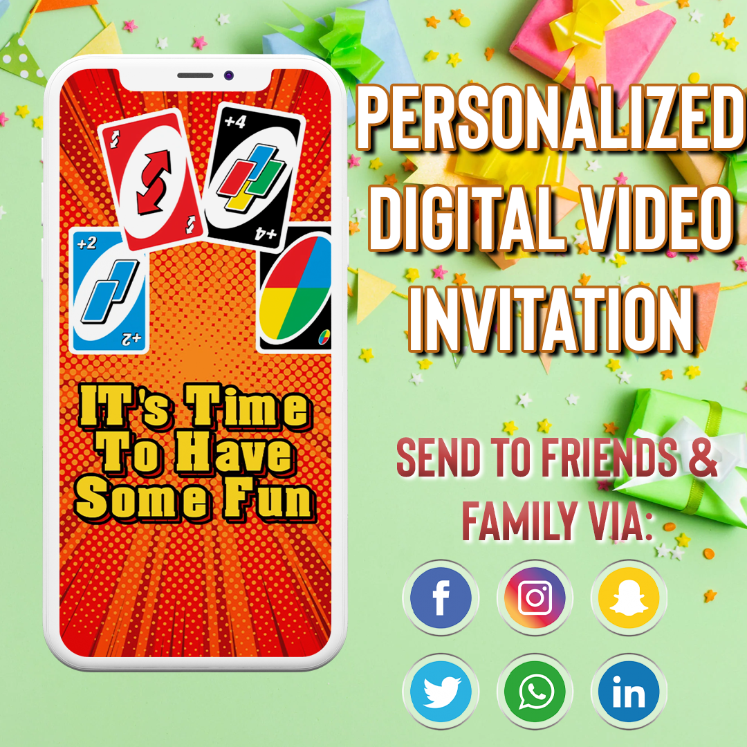 Uno Video Invitation, Uno Birthday Video Invitation, Digital - Inspire ...