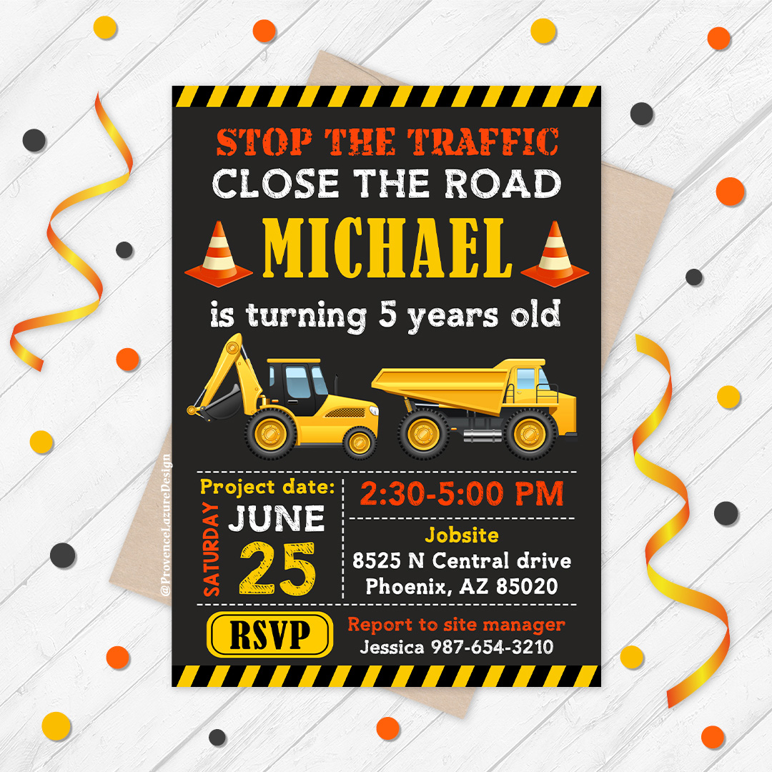 Construction Birthday Invitation, Construction Party Invite - Inspire ...