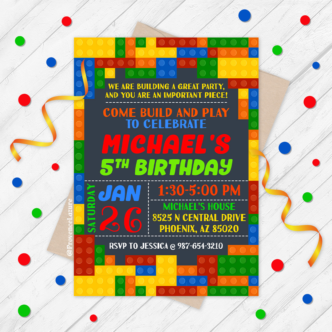 Building Blocks Invitation, Color Bricks Birthday Invitation - Inspire ...
