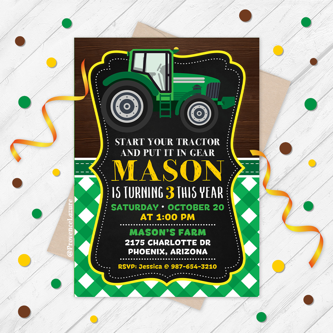 Tractor Invitation Printable Farm Party Birthday Invitation - Inspire ...