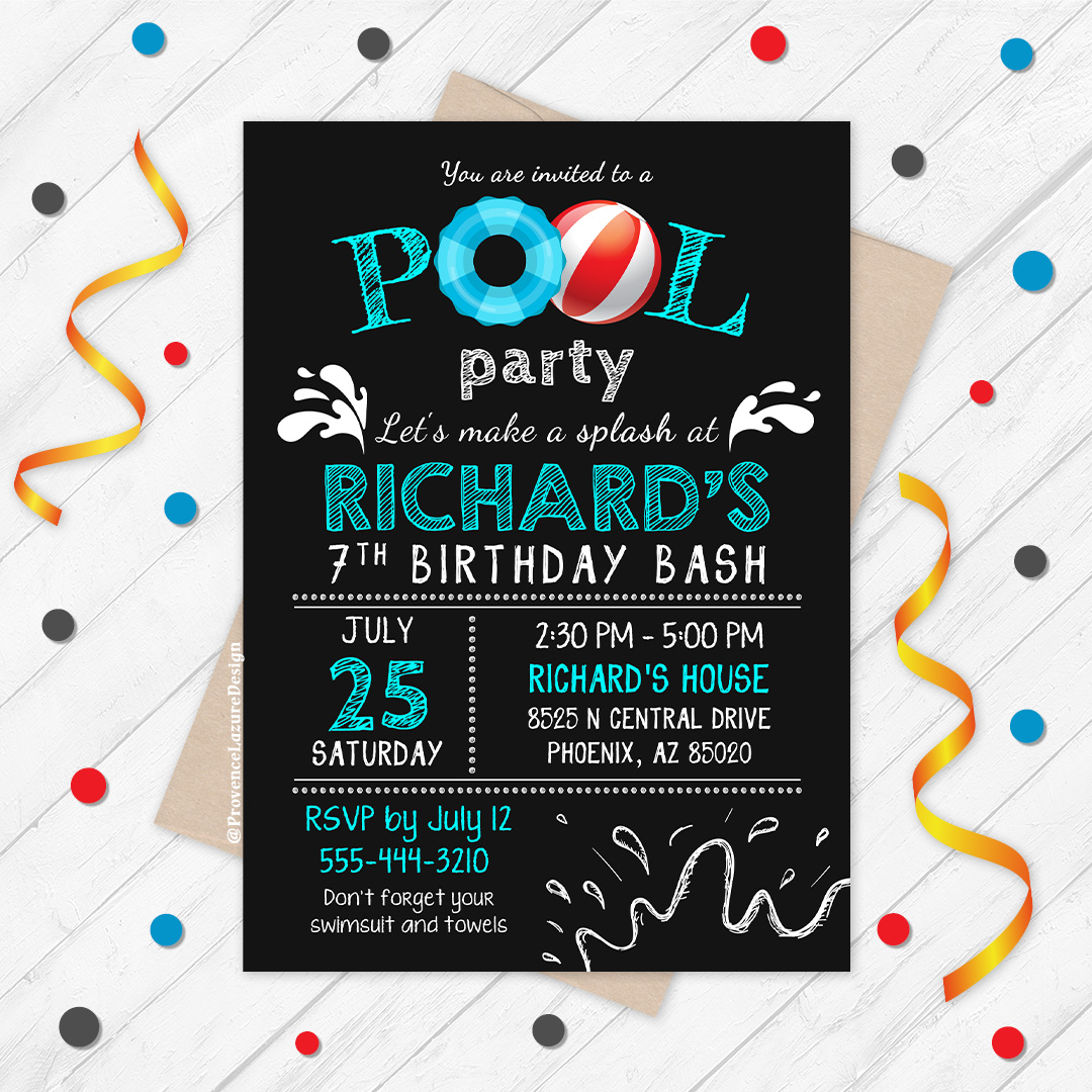 Pool Party Birthday Invitation Splish Splash Invitation DIY - Inspire ...