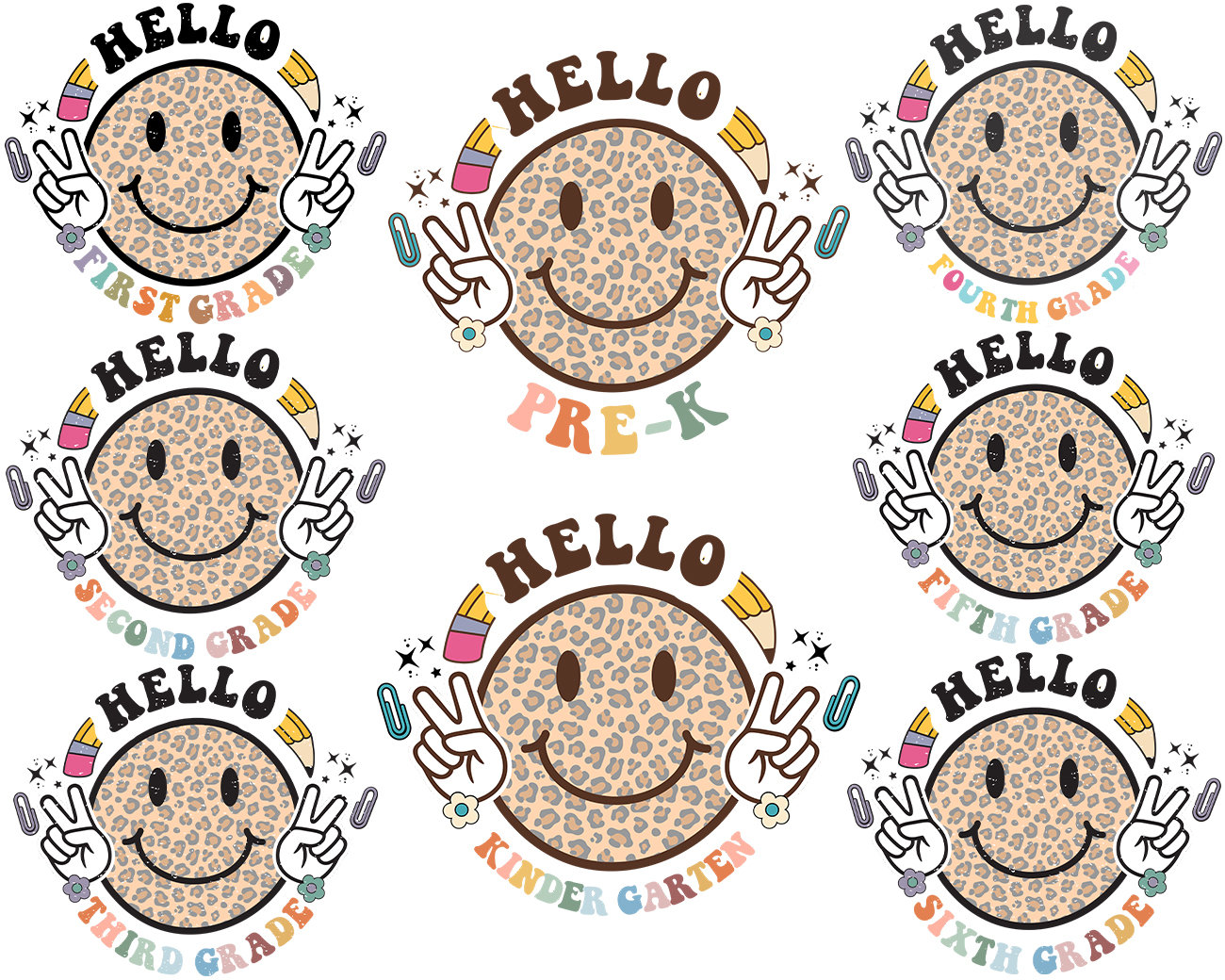 Back To School Svg Png Bundle Retro Smileys Kindergarten 1st | Inspire ...