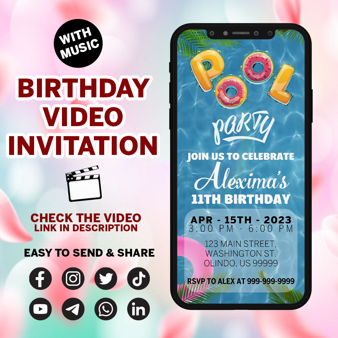 Animated Pool Party Birthday Invitation | Pool Birthday Evit | Inspire ...