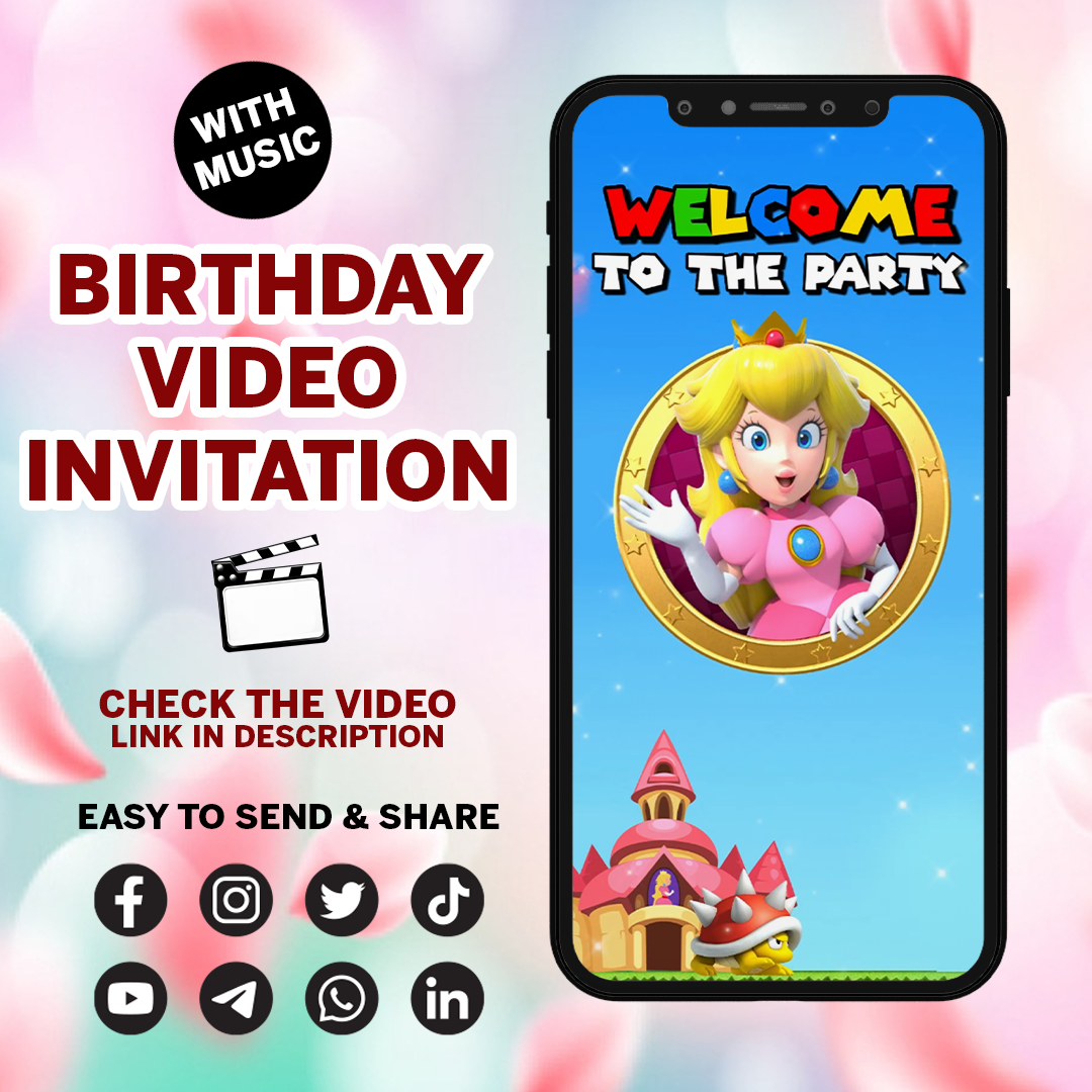 Princess Peach Video Invitation, Princess Peach Birthday inv - Inspire ...