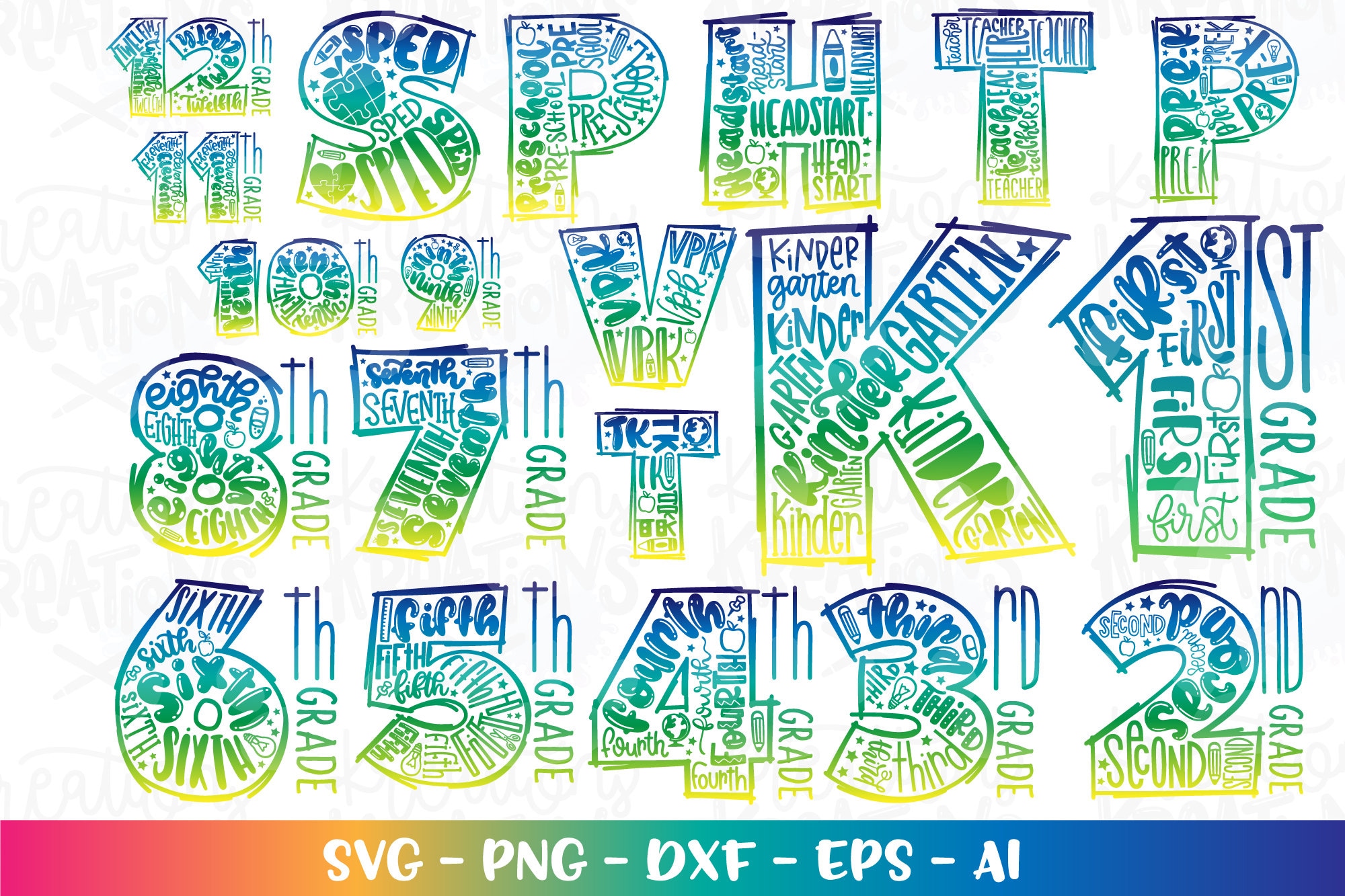 Back to school bundle pack svg Kindergarten Pre-K 1st to 12t - Inspire ...