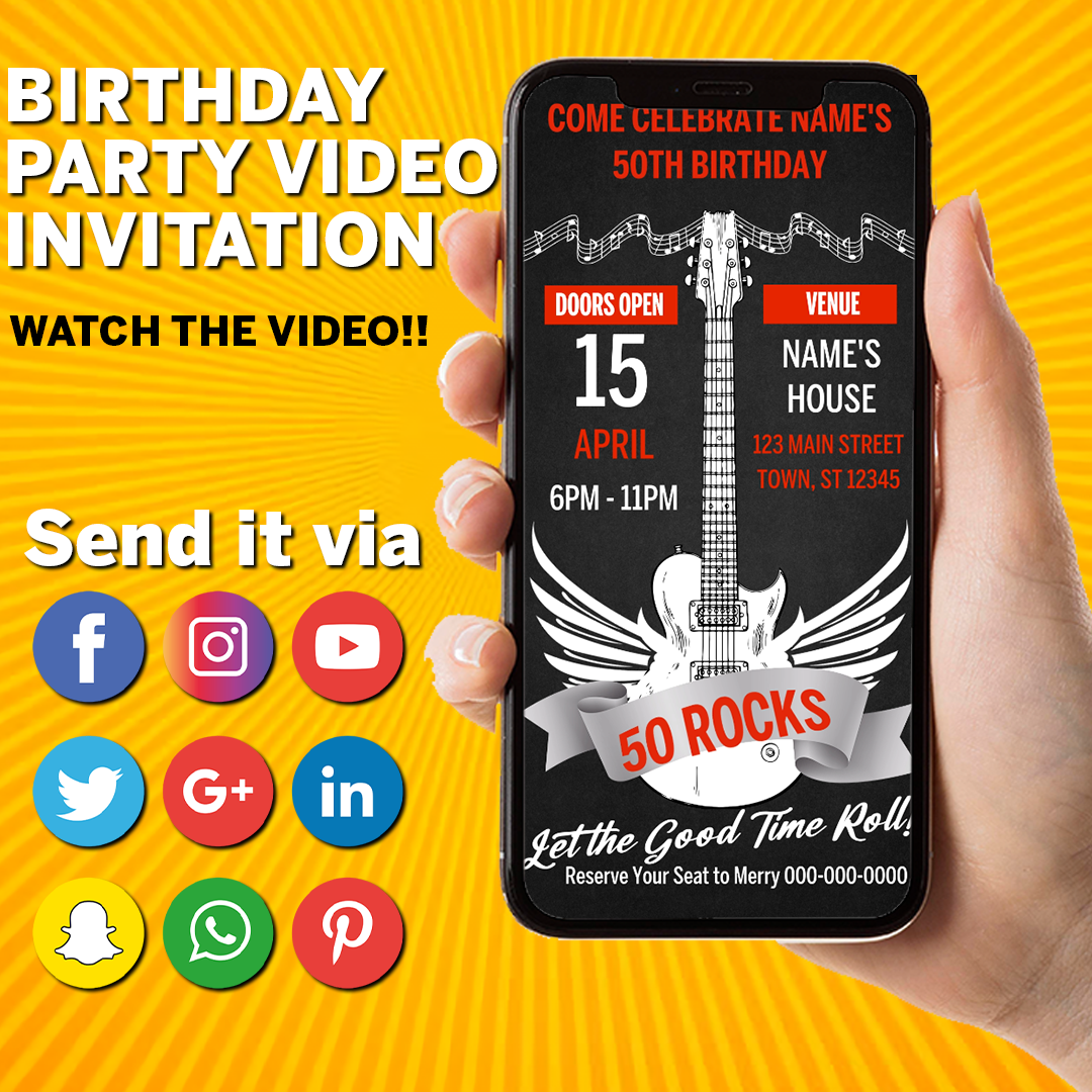 Animated Rock and Roll Themed Digital Birthday Party Invitat - Inspire ...