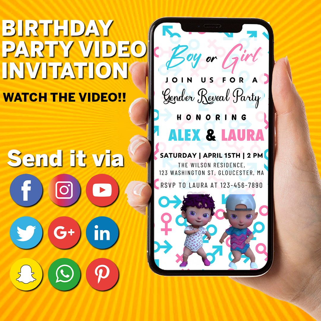 Digital Gender Reveal Video Invitation, Animated Gender Reve | Inspire ...