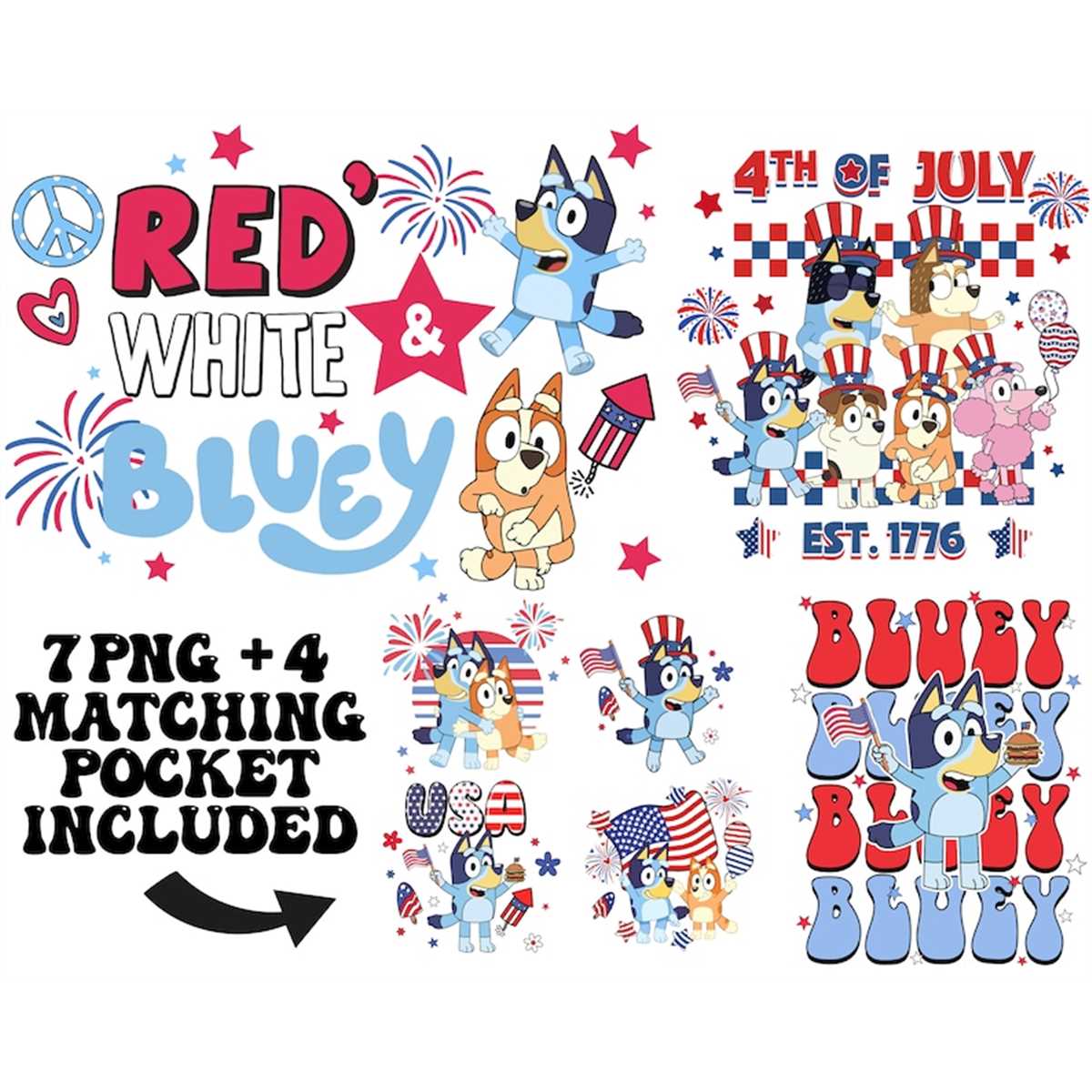 Red and White Bluey Png Bluey 4th July PNG Bundle, Bluey Dog | Inspire ...