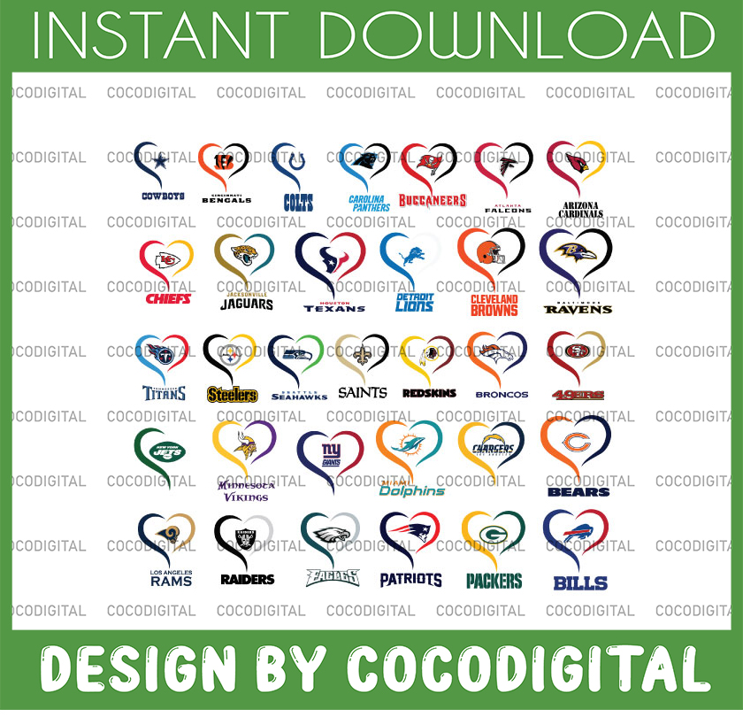 NFL Heart SVG and PNG Bundle svg png NFL logo Vector Printab | Inspire ...
