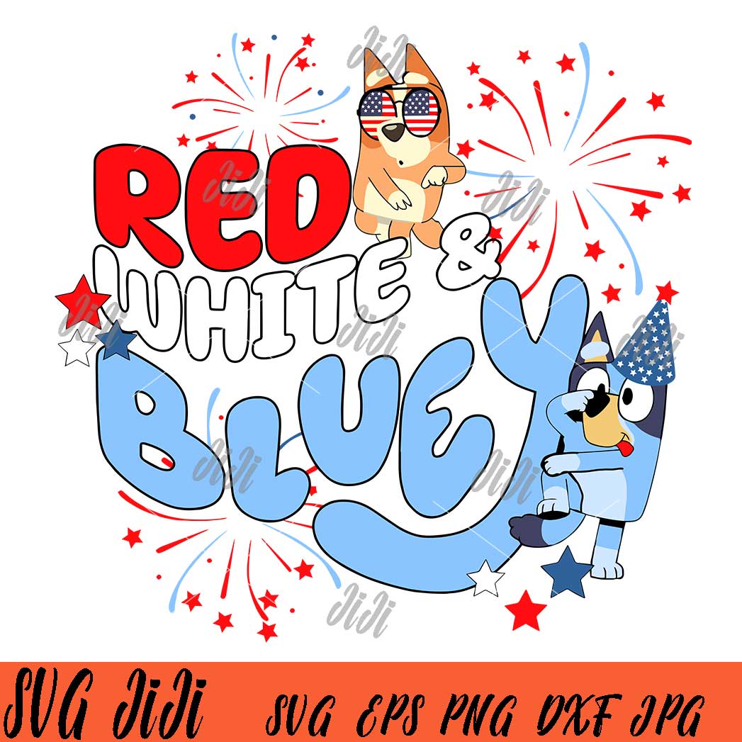 Red White Bluey SVG, Bluey Bingo SVG, Bluey Fireworks SVG - Inspire Uplift