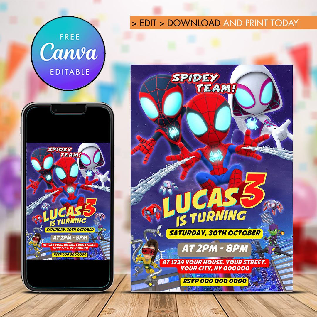 Spidey And His Amazing Friends Birthday Party Invitation DIY - Inspire ...