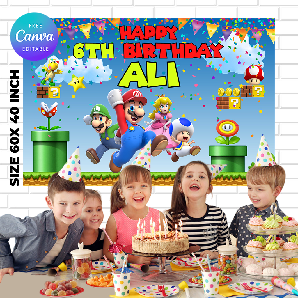 Super Mario Birthday Backdrop template, Super Mario Birthday | Inspire ...