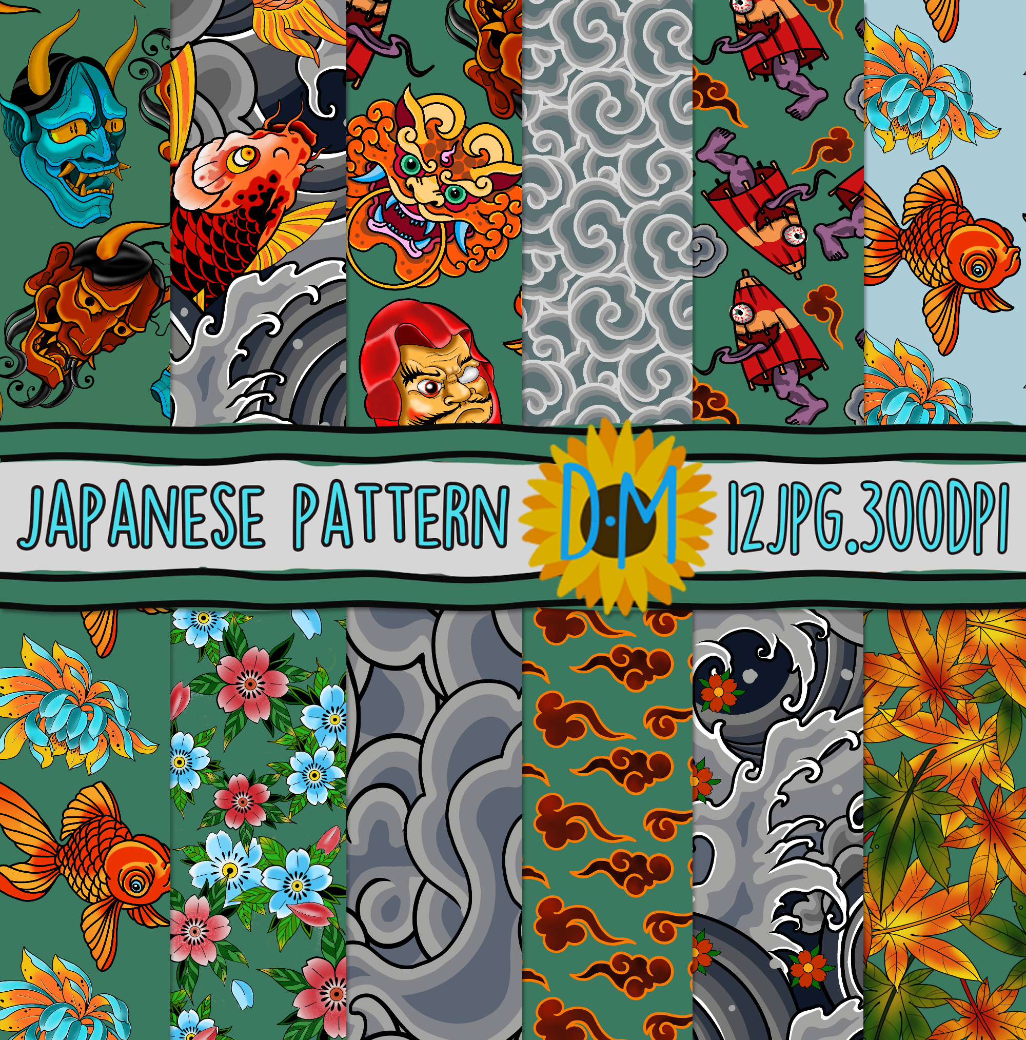 Seamless Japanese Pattern Digital Papers - Background | Inspire Uplift